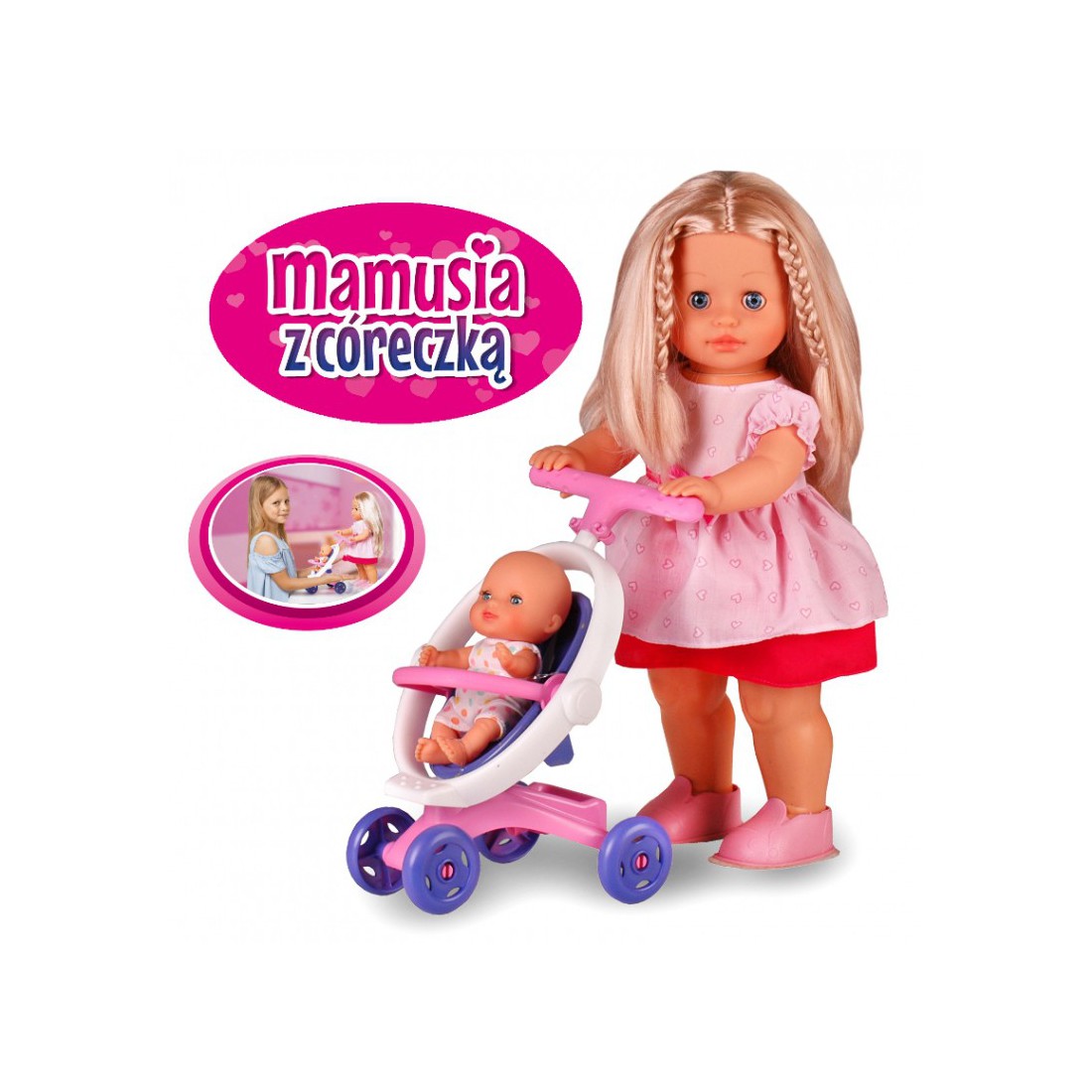 LALKA NATALIA CHODZĄCA Z WÓZKIEM Z DZIECKIEM ŚPIEWA MÓWI